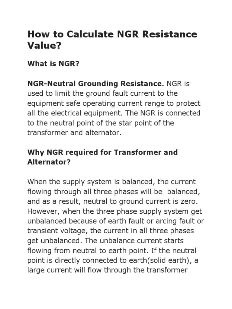 NGR PDF | PDF | Transformer | Electrical Resistance And Conductance