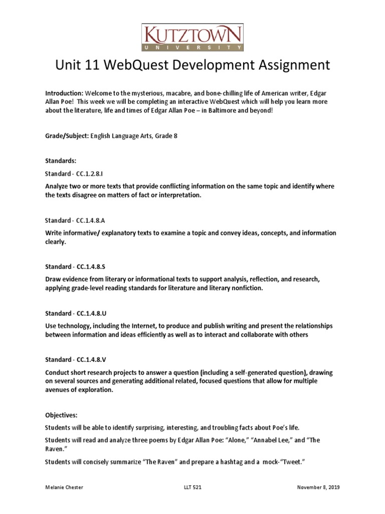 Chester Melanie Webquest Questions Unit11 | PDF | The Raven | Edgar Allan Poe
