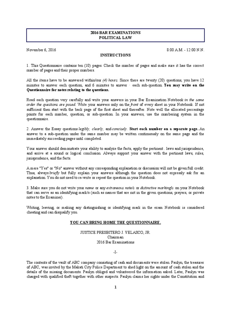 2016 BAR EXAMINATIONS With Suggested Answers | PDF | Territorial Waters ...