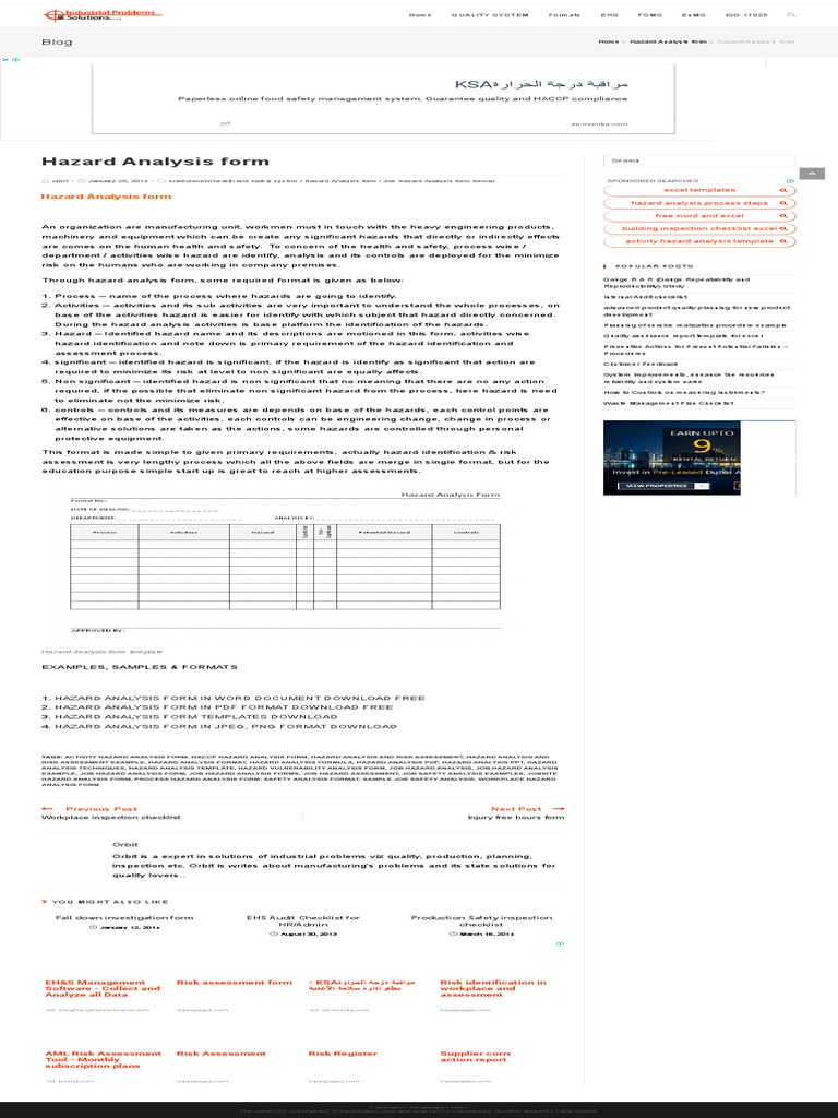 Hazard Analysis Form | PDF | Hazards | Risk