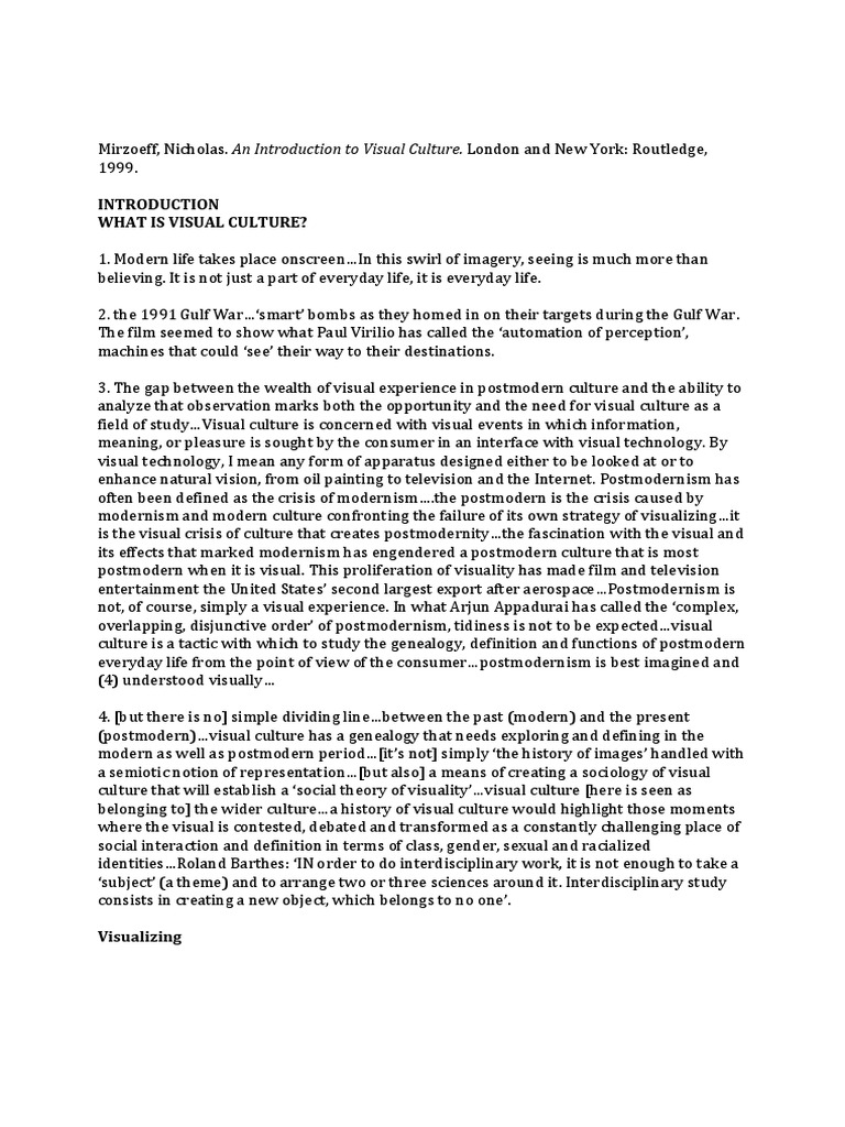 Nicholas Mirzoeff - Summary of An Introduction To Visual Culture | PDF ...