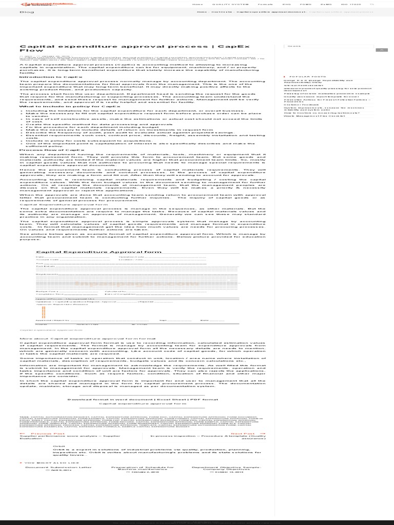 Capital Expenditure Approval Process - CapEx Flow | PDF | Procurement ...
