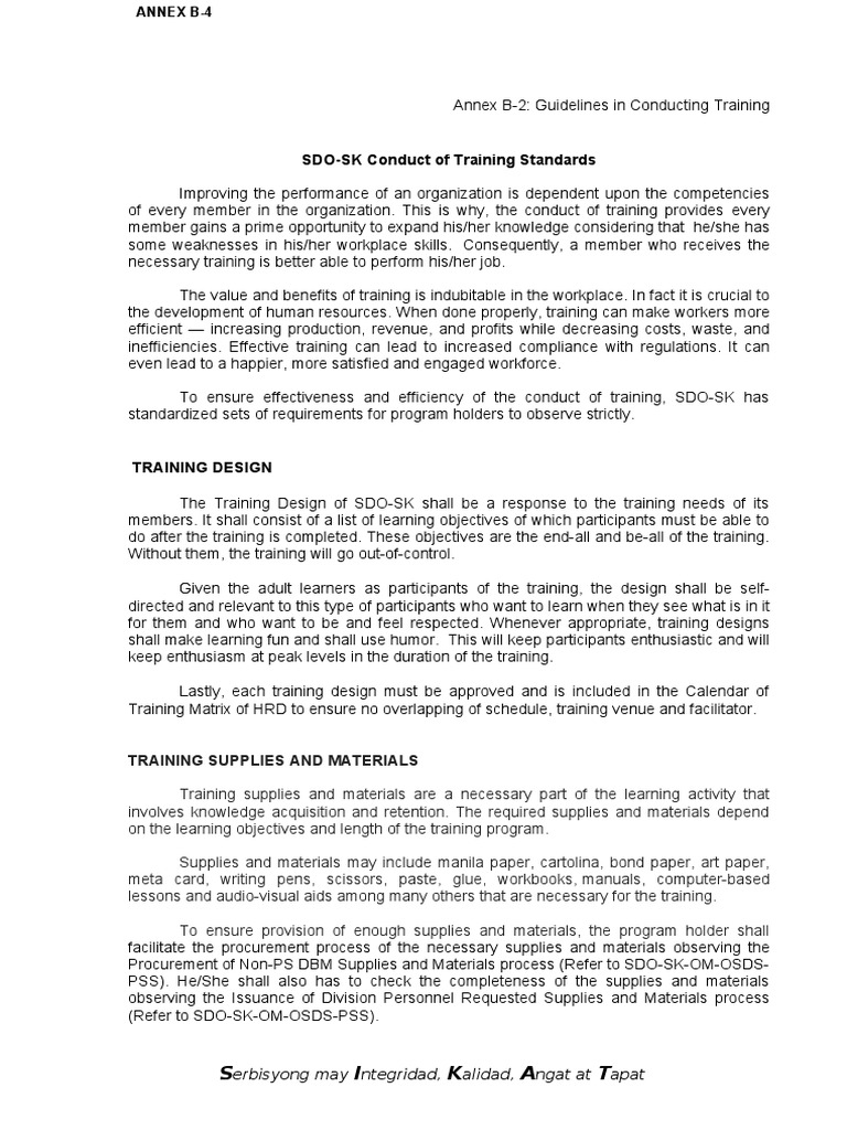 Annex B 2 Guidelines in Conducting Training | PDF | Typefaces | Facilitator