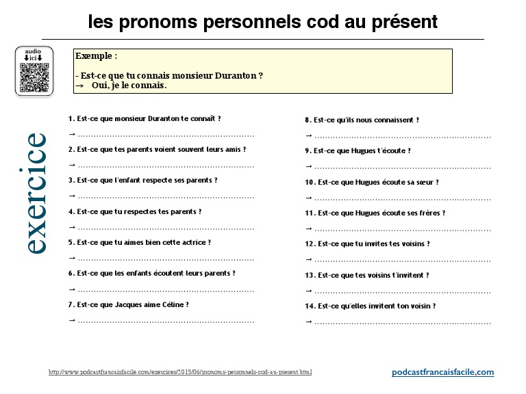 Exercices sur les pronoms COD au présent | PDF | Échecs | Théorie (échecs)