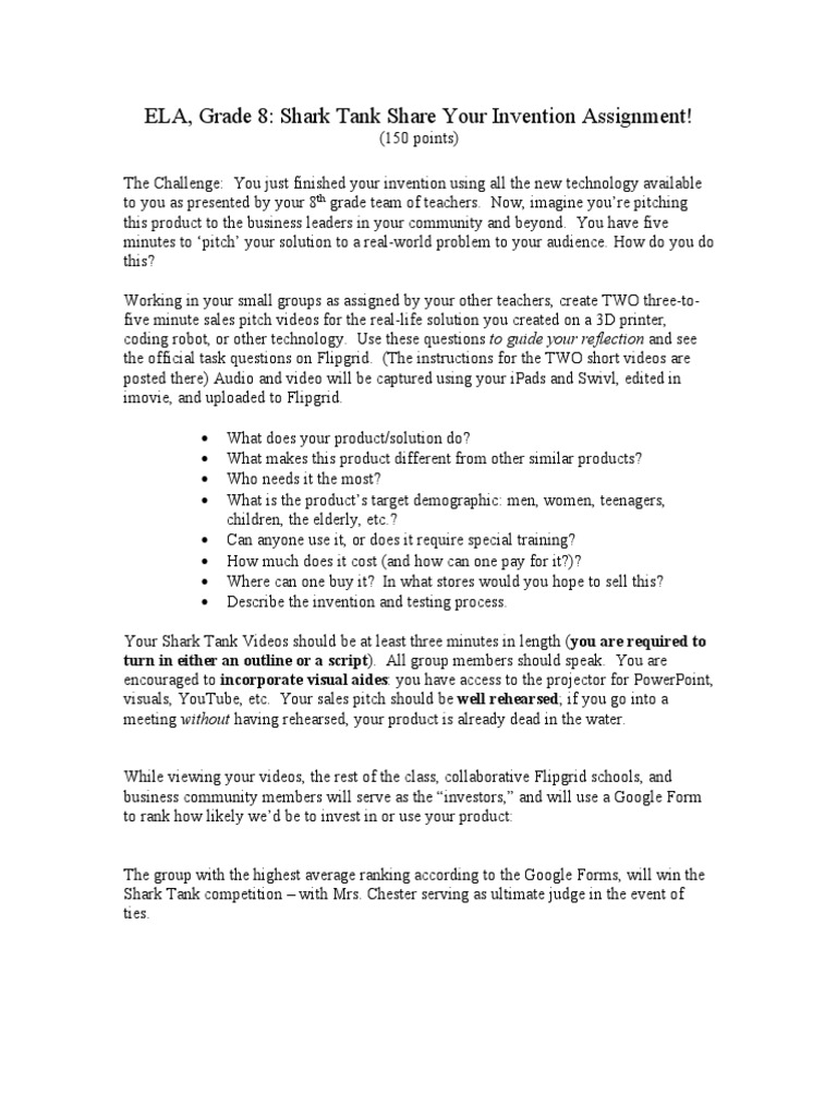 LLT 545 Shark Tank Student Handout and Rubrics | PDF | Cognition | Learning