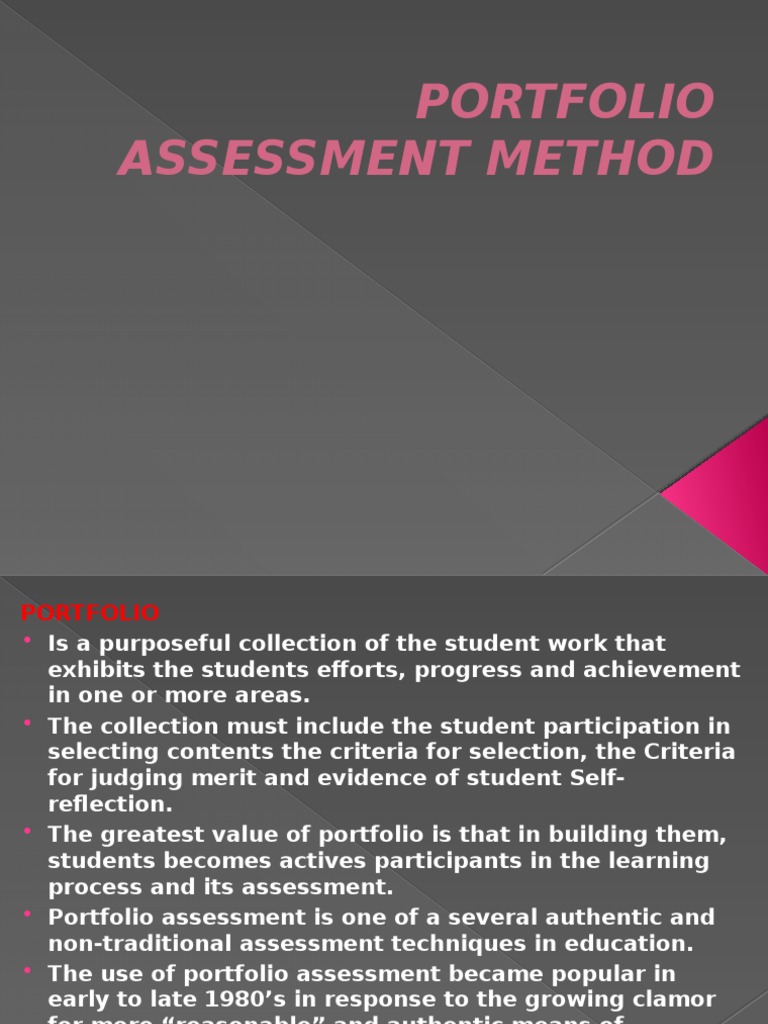 Portfolio Assessment Method | PDF | Educational Assessment | Teachers