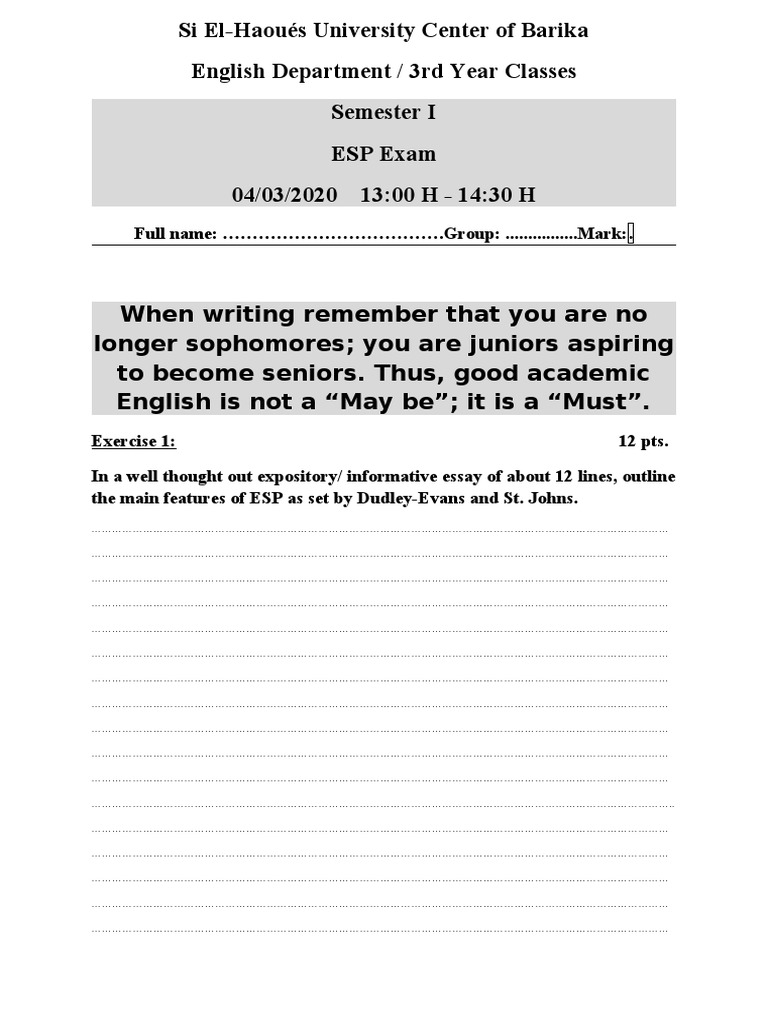 S1 ESP Exam | PDF | Cognitive Science | Behavior Modification