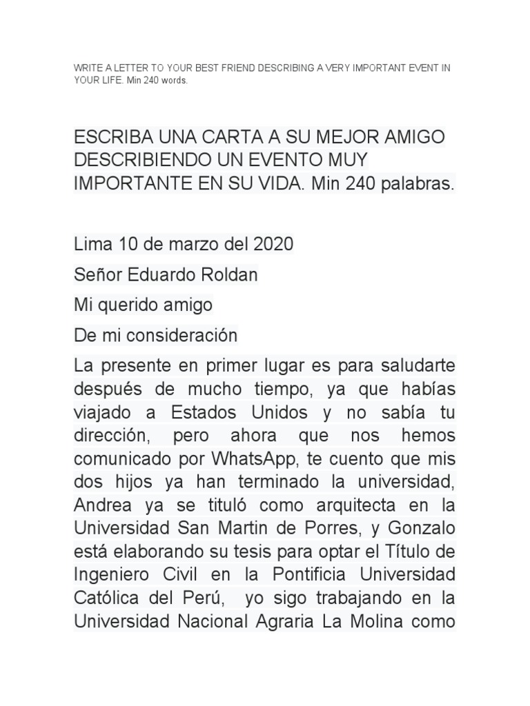 Write A Letter To Your Best Friend Describing A Very Important Event in ...