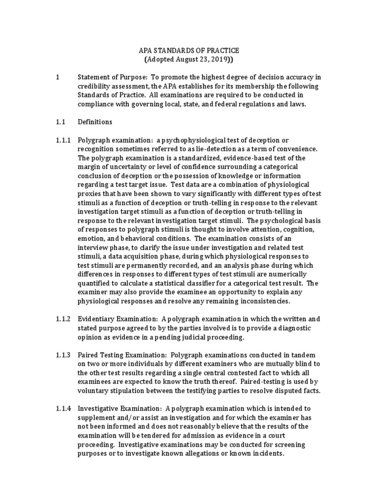 APA Polygraph Standards of Practice | PDF | Polygraph | United States ...