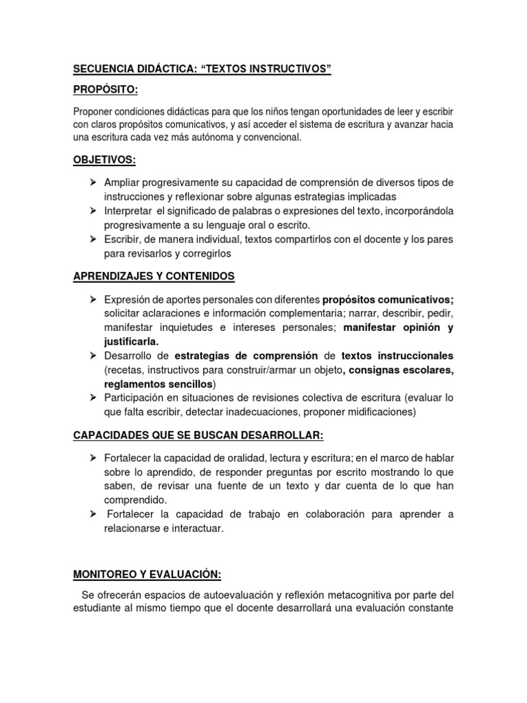 Secuencia de Textos Instructivos 1 PDF | PDF | Escritura | Evaluación