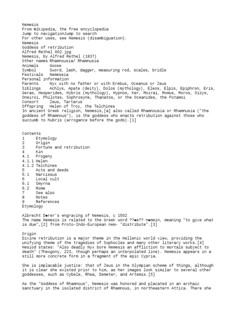 Nemesis | PDF | Zeus | Greek Gods