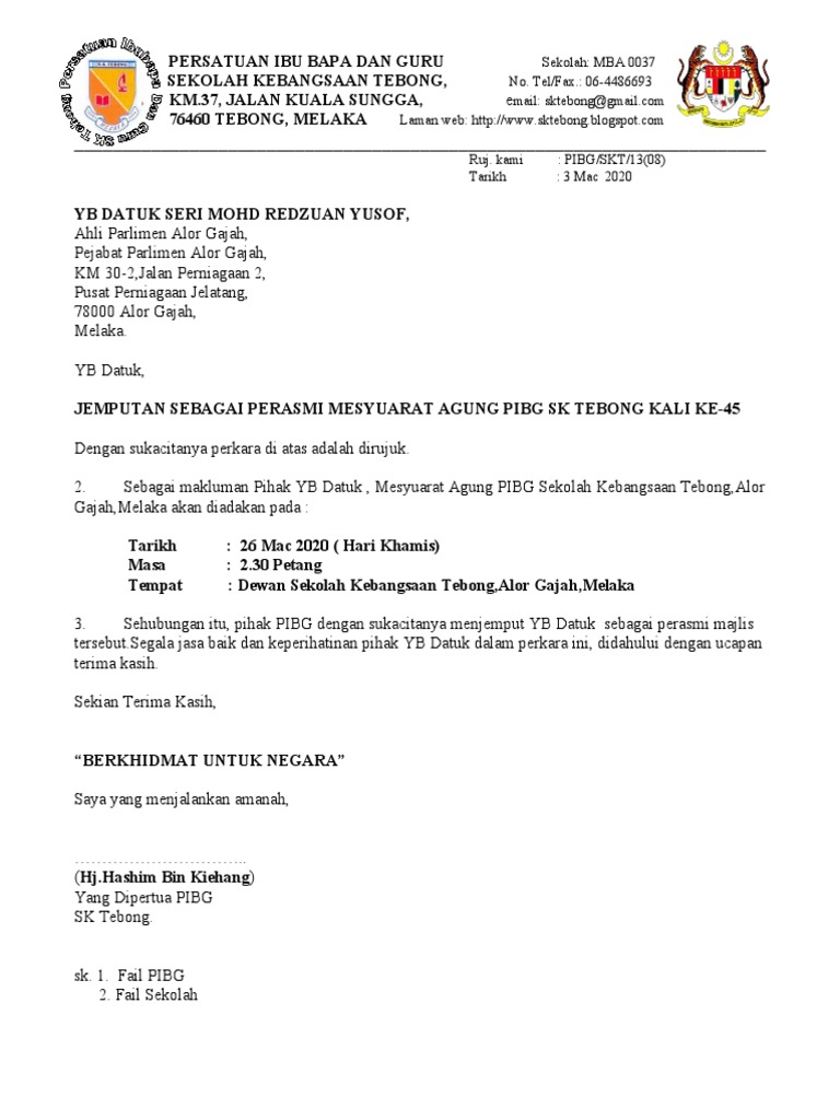 Surat Jemputan Mesyuarat Agung YB | PDF