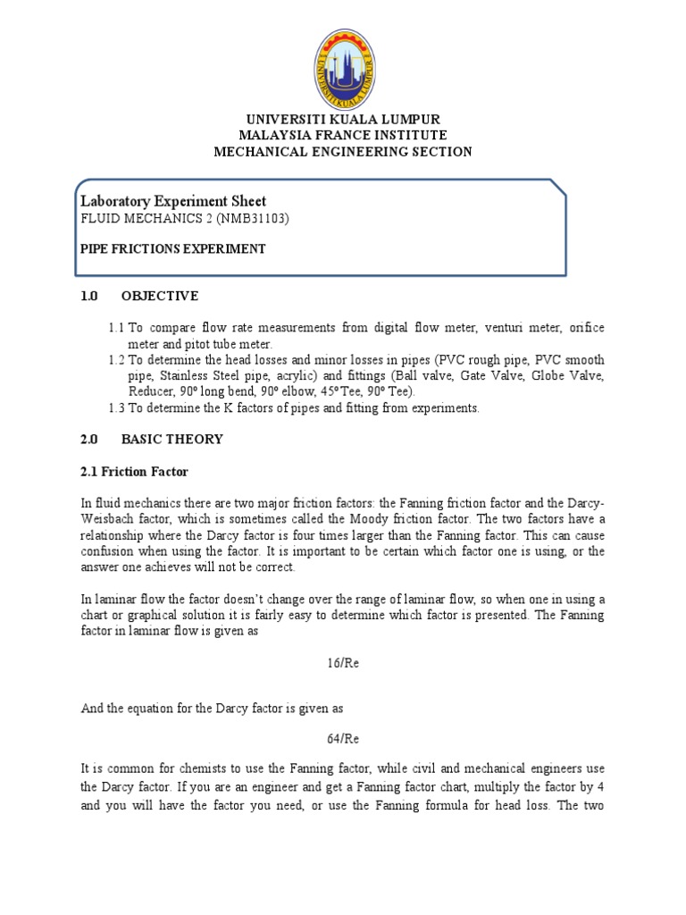 Fluid Friction Measurement Experiment Jan20 | PDF | Flow Measurement ...