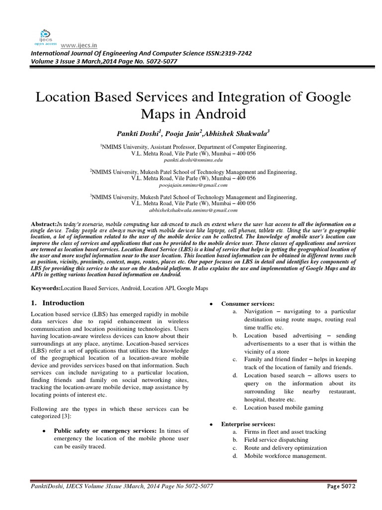 Location Based Services and Integration of Google Maps in Android PDF | PDF | Location Based ...