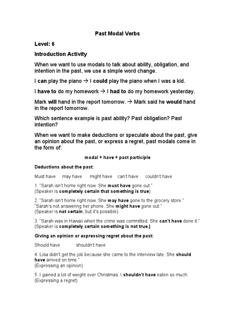 Past Modal Verbs | PDF | Grammar | Syntax
