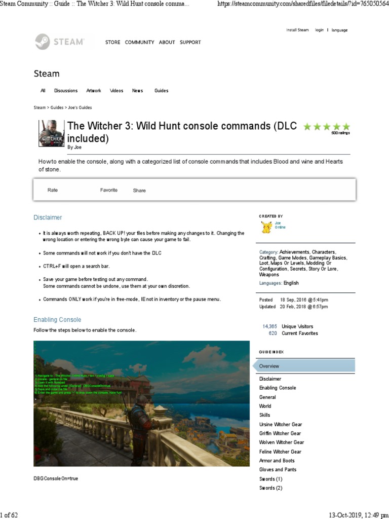 The Witcher 3 Console Commands | PDF | Leisure | Sports