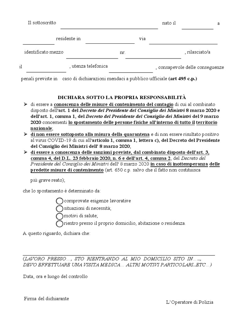 Modulo-Autodichiarazione-17 3 2020 PDF | PDF