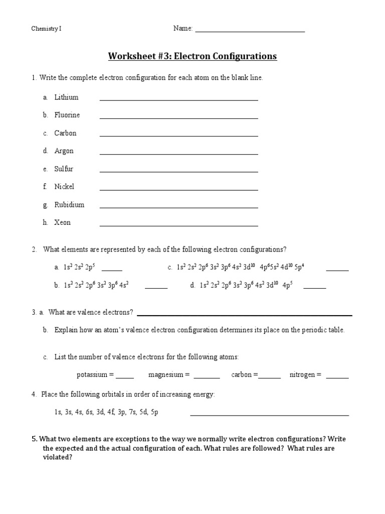 Atomic+orbital+worksheet 3 & 4 | PDF | Electron Configuration ...
