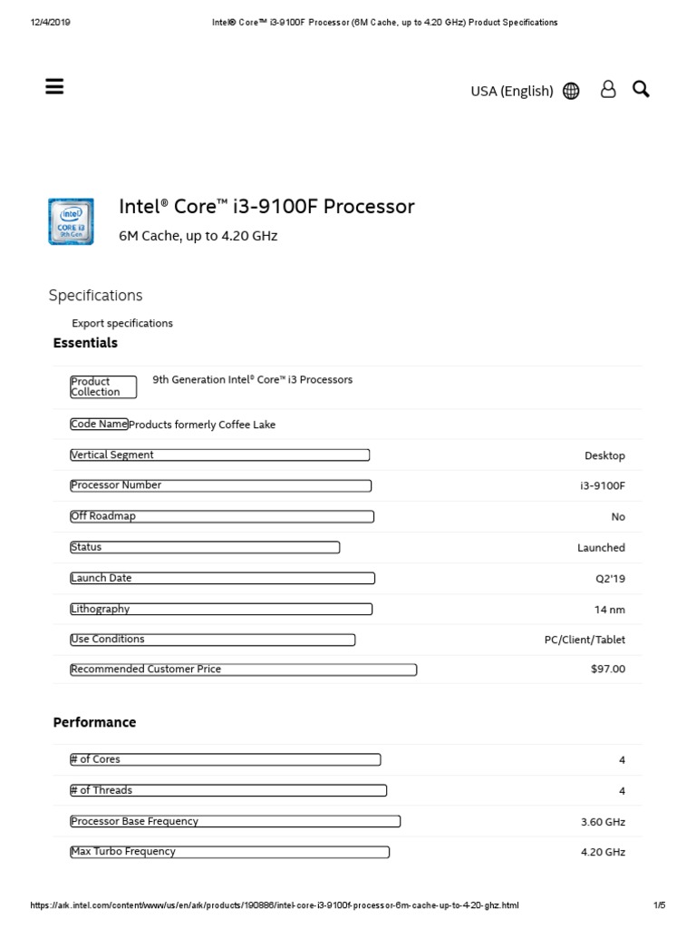 Intel® Core™ I3-9100f Processor (6M Cache, Up To 4.20 GHZ) Specificatii ...