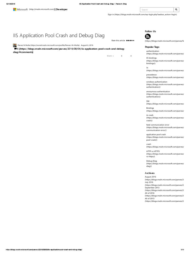 Iis Application Pool Crash And Debug Diag Parvez S Blog Pdf Internet Information Services