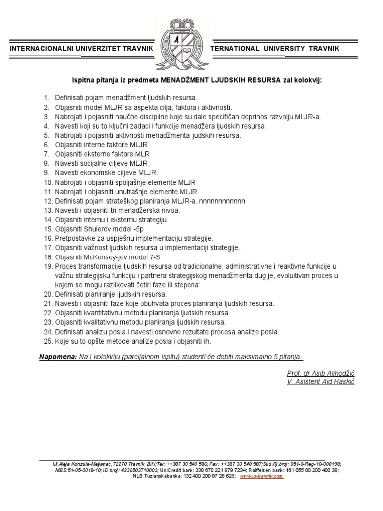 Ispitna Pitanja Iz MLJR | PDF