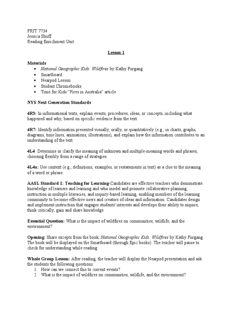 Frit 7734 Reading Enrichment Unit | PDF | Teachers | Inquiry Based Learning