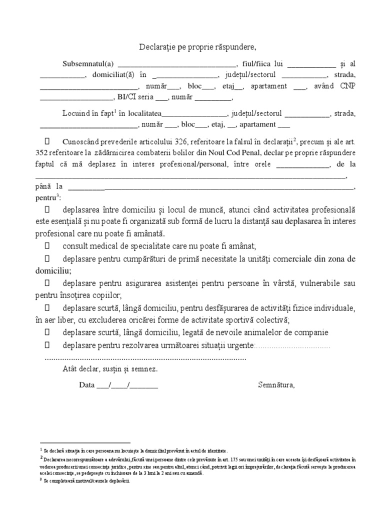 MODEL Declaratie Pe Proprie Raspundere OM2 PDF | PDF