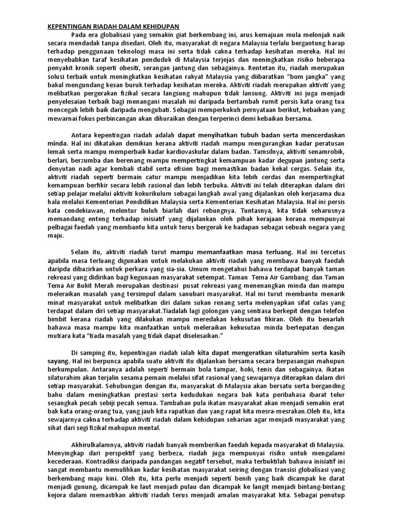 Kepentingan Riadah Dalam Kehidupan | PDF