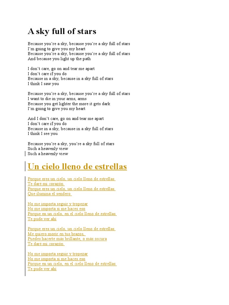 Letra de Coldplay-A Sky Full of Stars | PDF