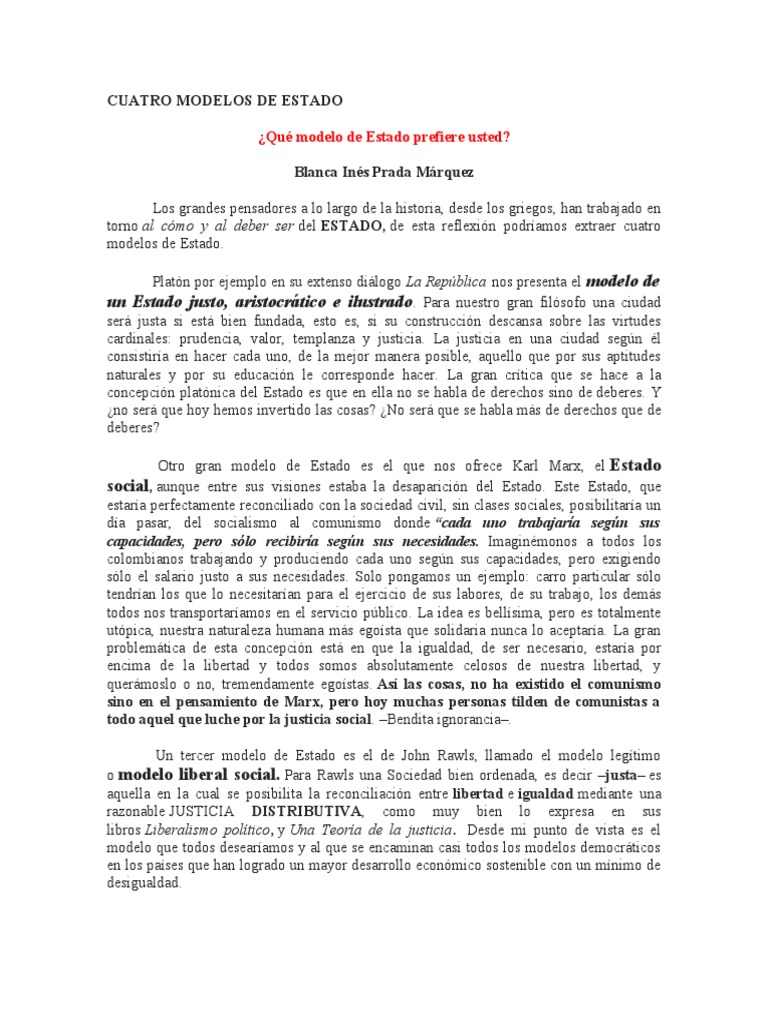 Cuatro Modelos de Estado | PDF | Karl Popper | John Rawls