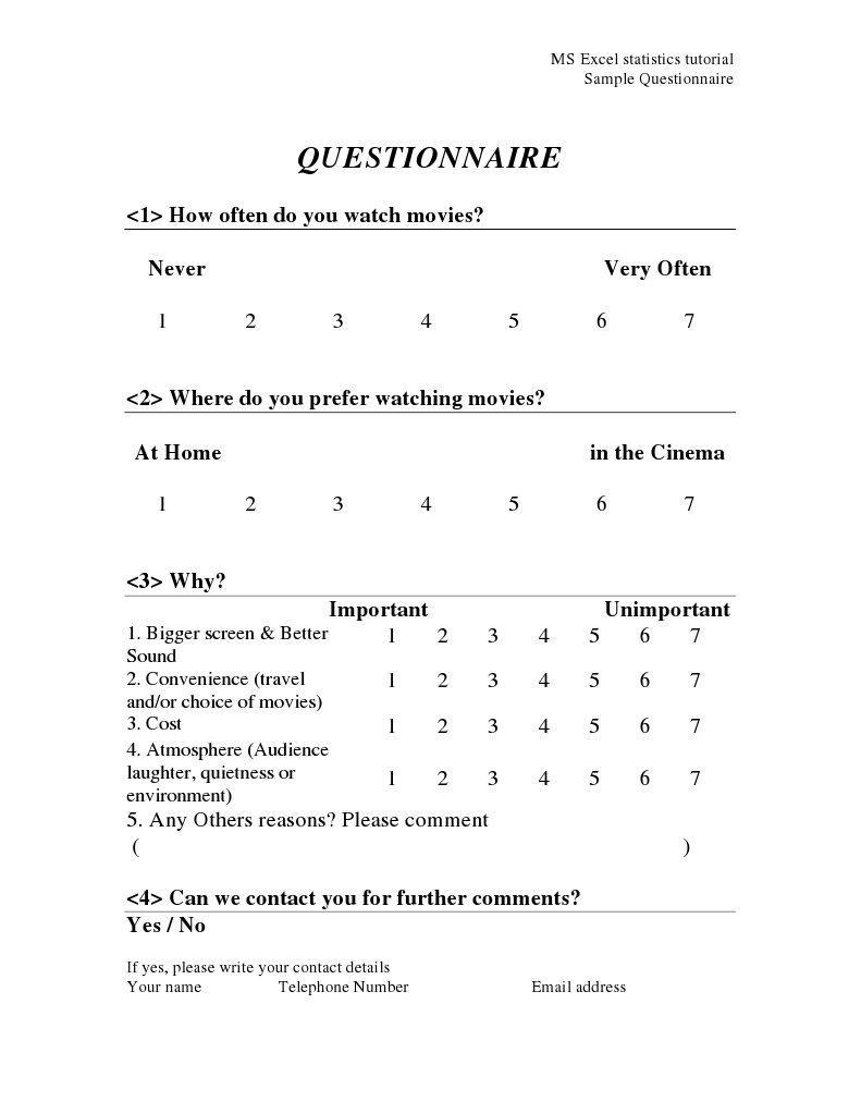 Questionnaire: How Often Do You Watch Movies? Never Very Often | PDF