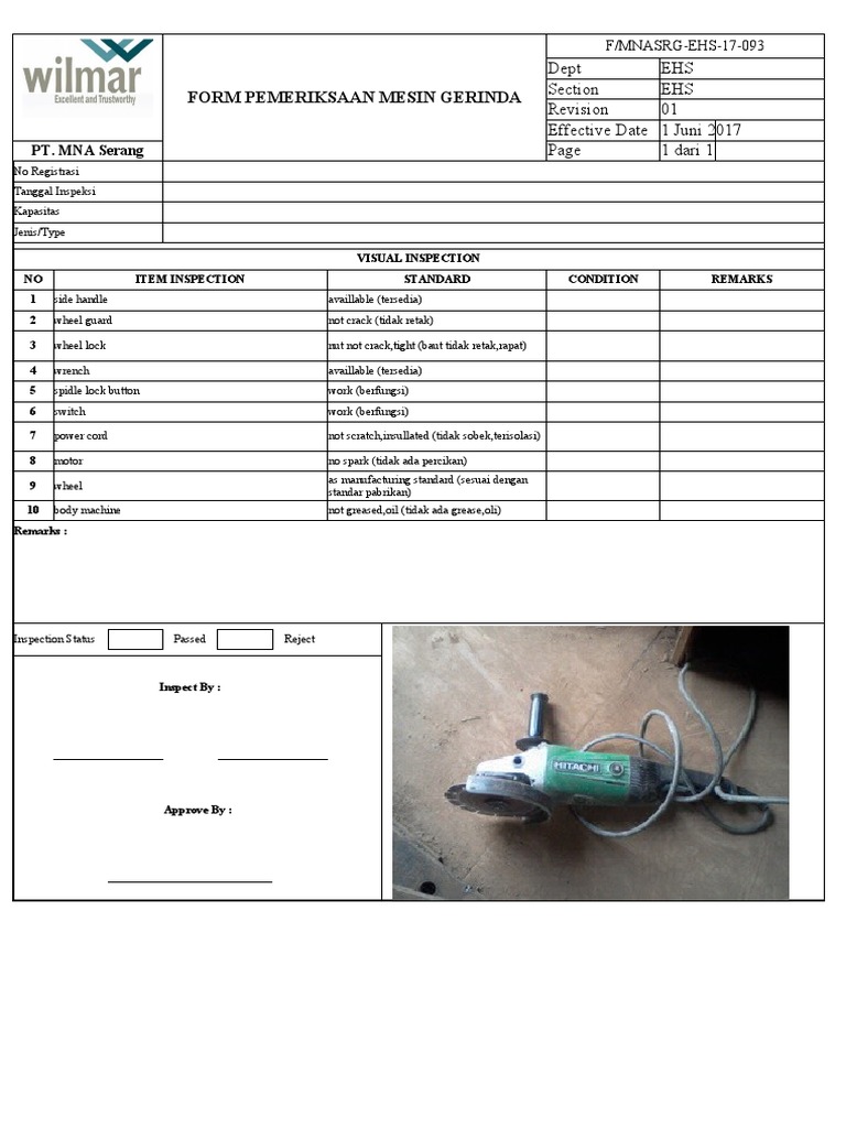 Form Pemeriksaan Mesin Gerinda | PDF