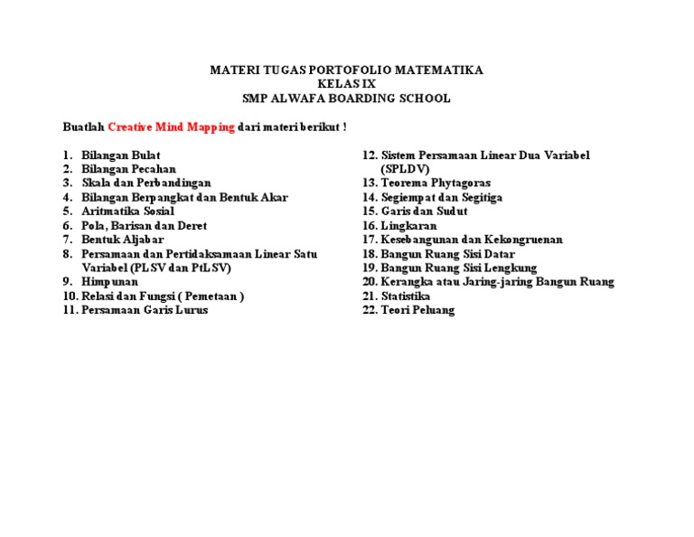 Pembagian Materi Portofolio MTK | PDF