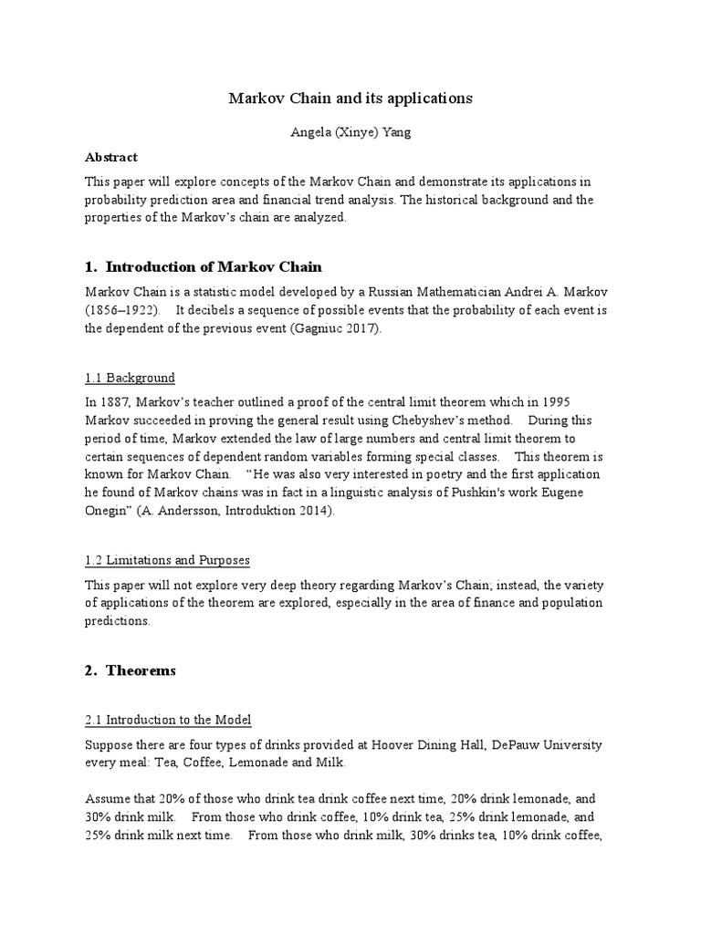 Markov Chain and Its Applications (Linear Algebra Applications) | PDF | Markov Chain ...