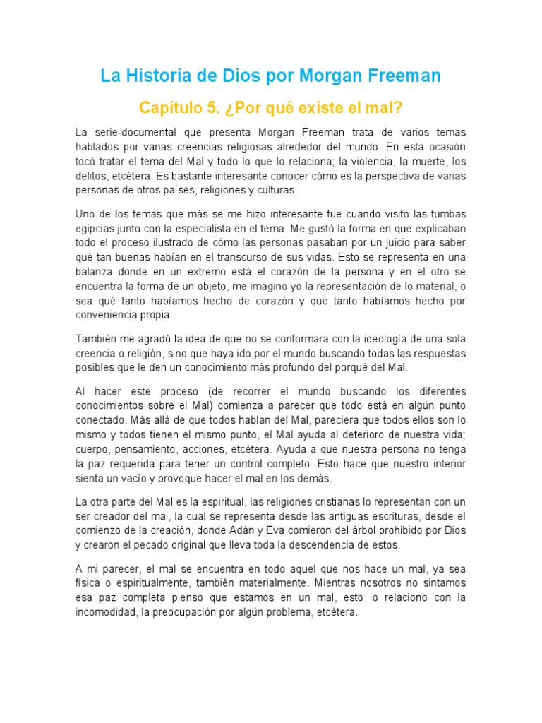 Ensayo "La Historia de Dios Por Morgan Freeman" Cap 05, Temp 01. | PDF | Religión y espiritualidad