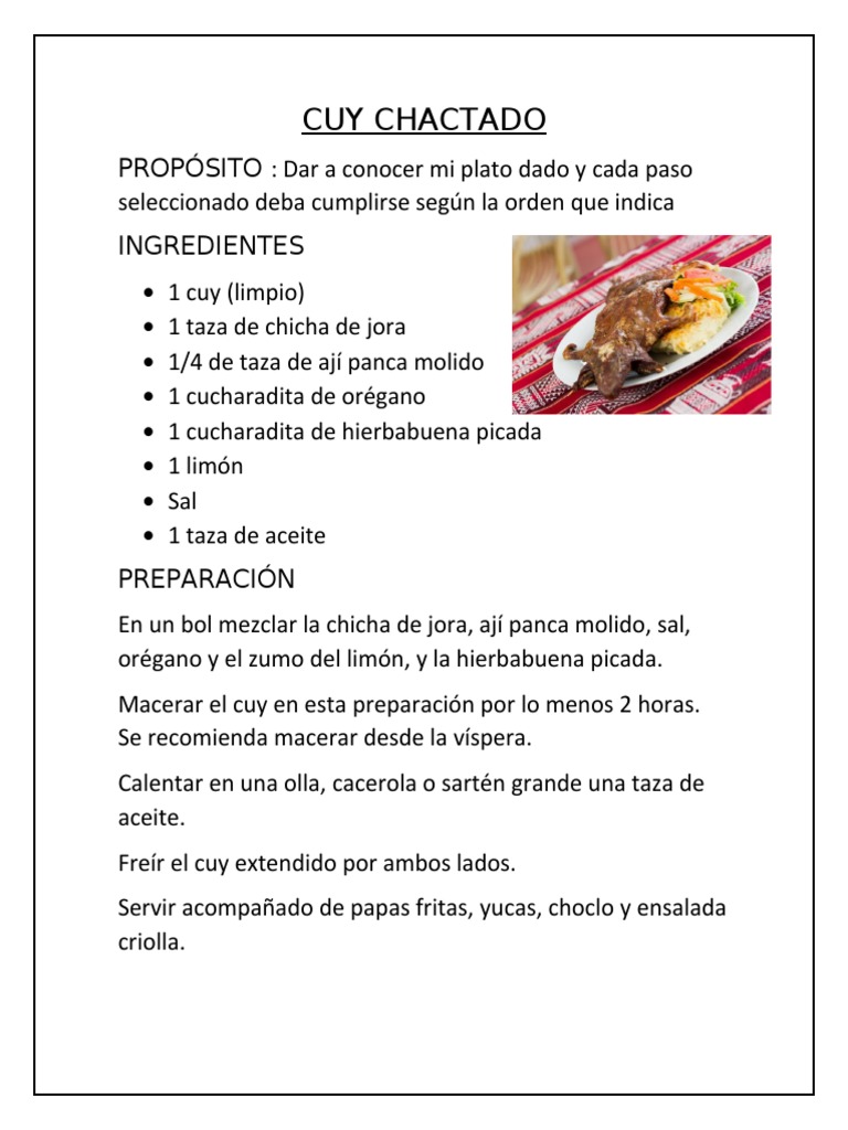 Receta de Cuy Chactado y Preparación | PDF