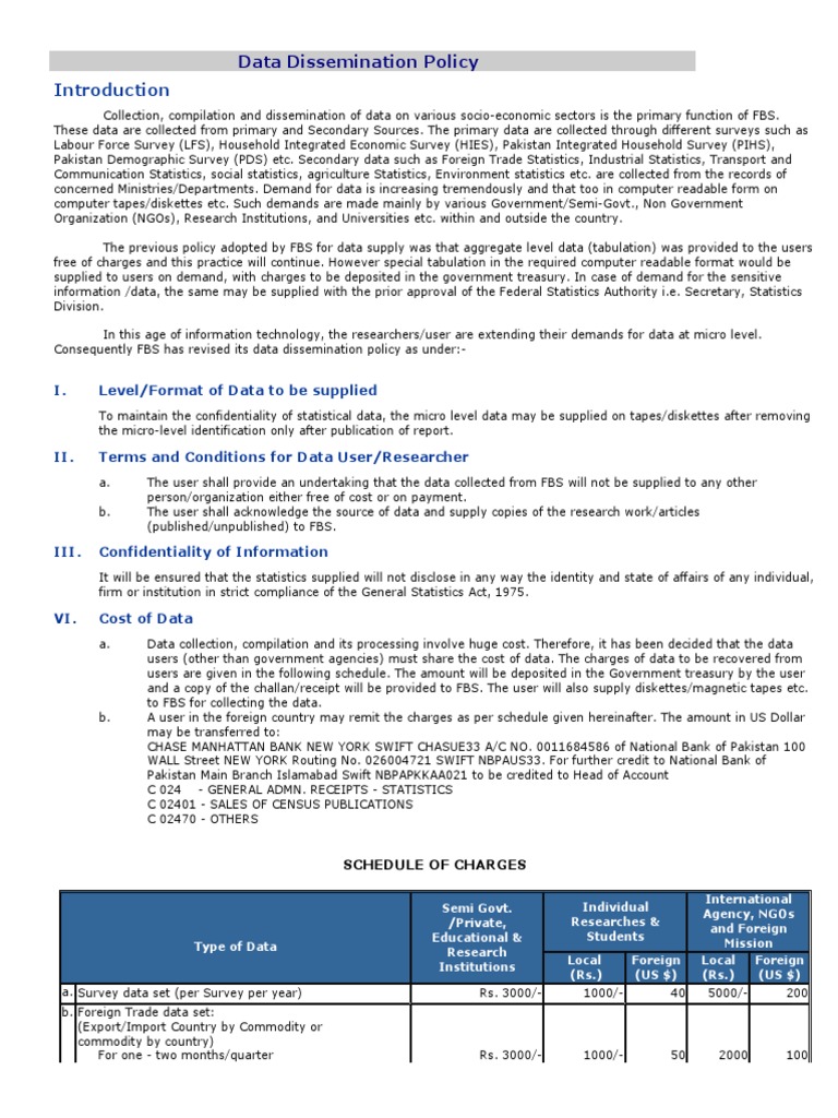 Data Dissemination Policy | PDF | Business | Banks