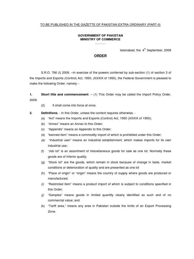 Import Policy Order | PDF