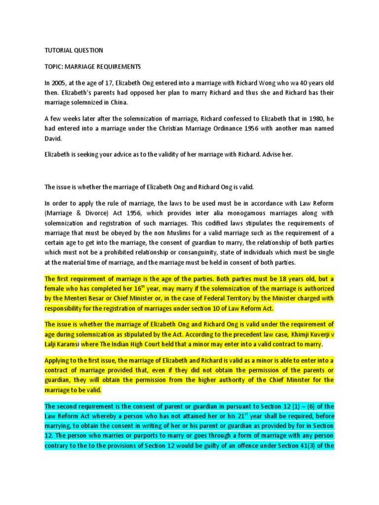 TUTORIAL QUESTION Family Law | PDF | Annulment | Marriage