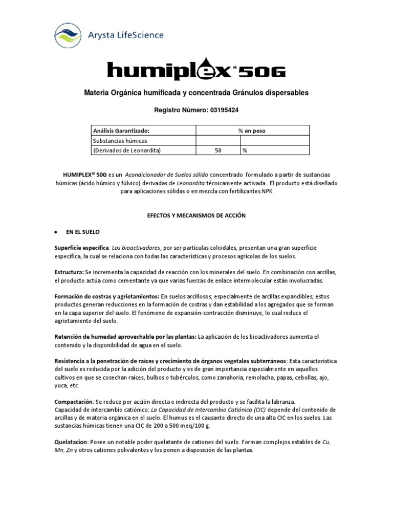 Agt Humiplex 50g | PDF | Suelo | Agronomía