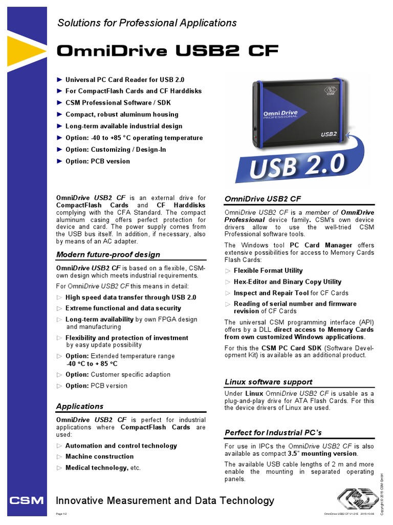 Manual OmniDrive USB2 CF V1-21E | PDF | Usb | Personal Computers
