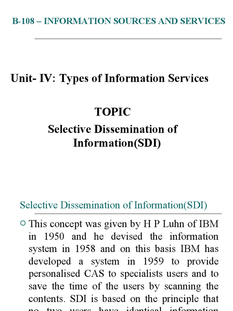 An Overview of Selective Dissemination of Information (SDI ...