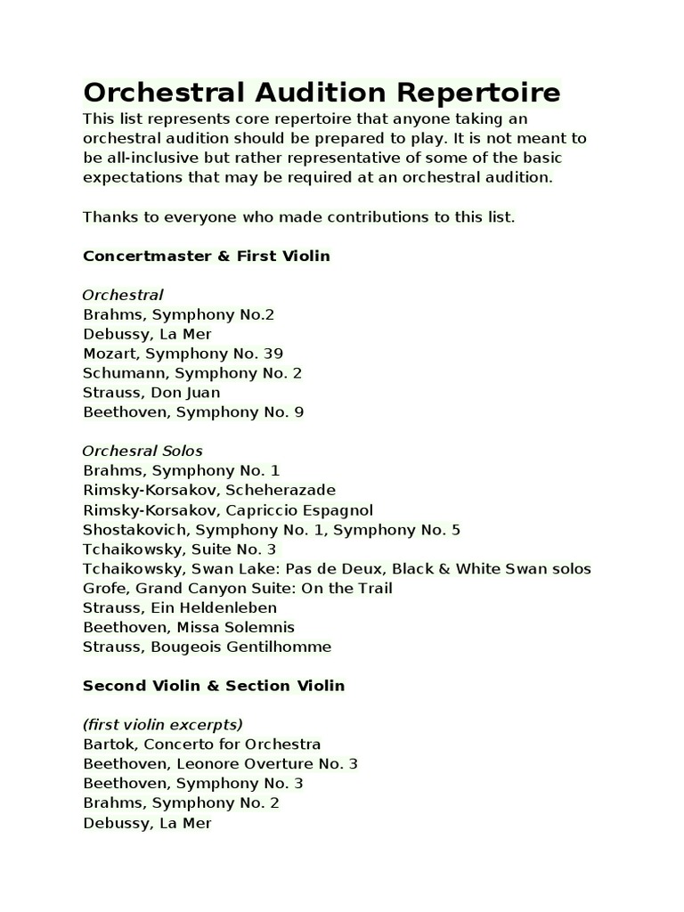 Orchestral Audition Repertoire | PDF | Richard Strauss | Orchestras