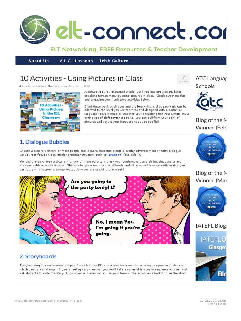 10 Activities - Using Pictures in Class - ELT Connect PDF | PDF ...