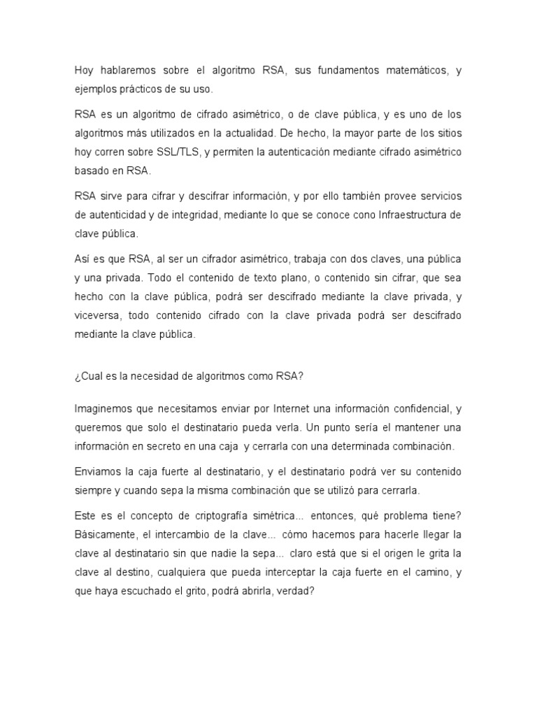 Funcionamiento RSA | PDF | Clave (criptografía) | Criptografía de clave pública