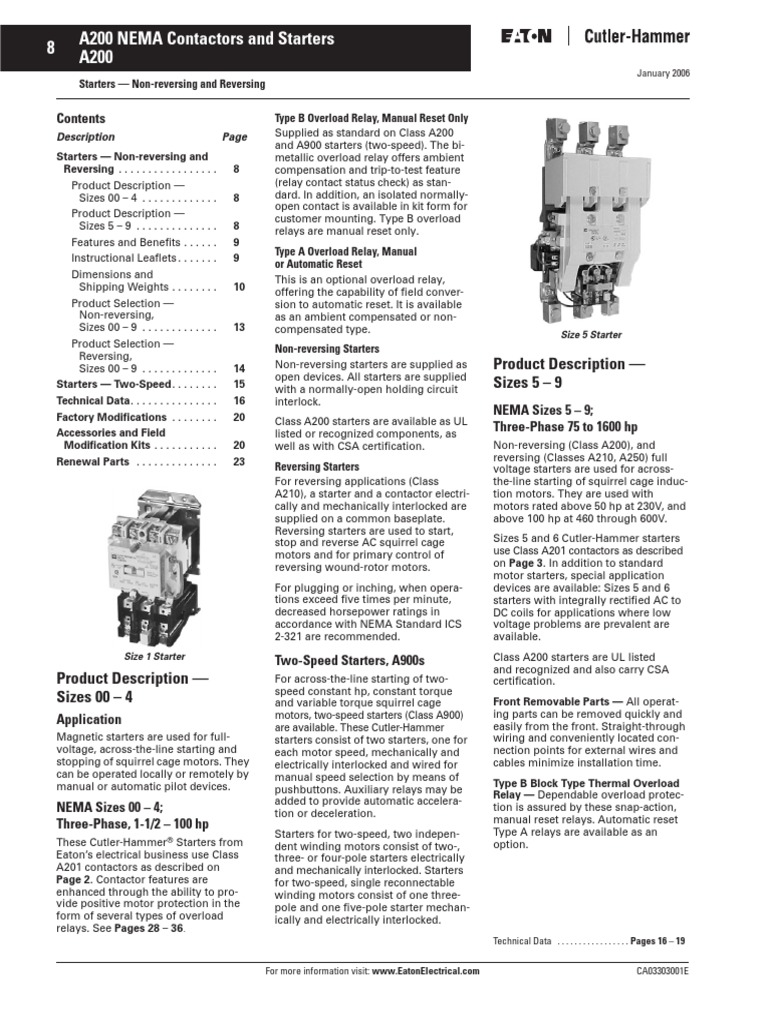 A200 Contactor | Download Free PDF | Electric Motor | Relay