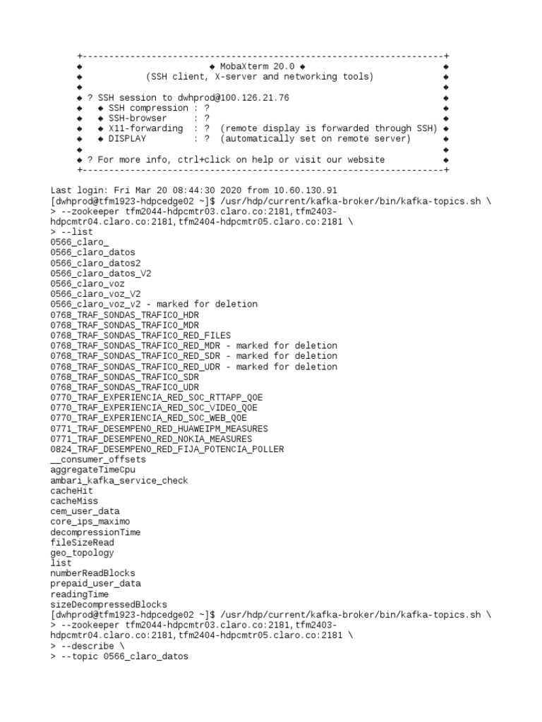 Kafka Comands | PDF | Secure Shell | Internet Protocol Based Network Software