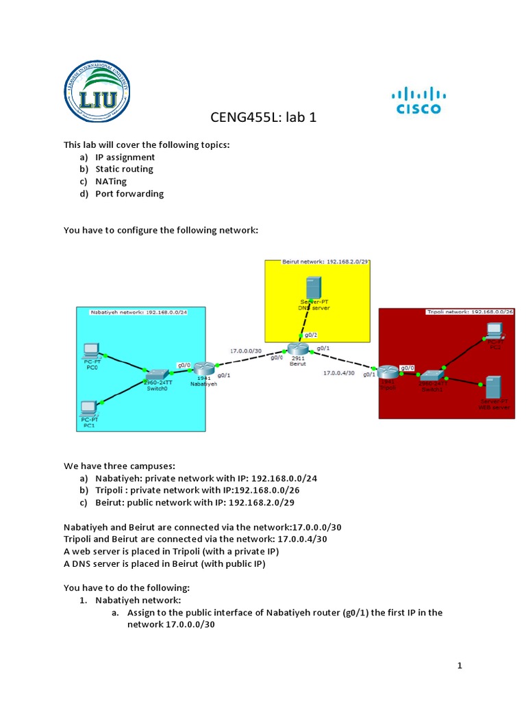 Lab 1 | PDF | Ip Address | Router (Computing)
