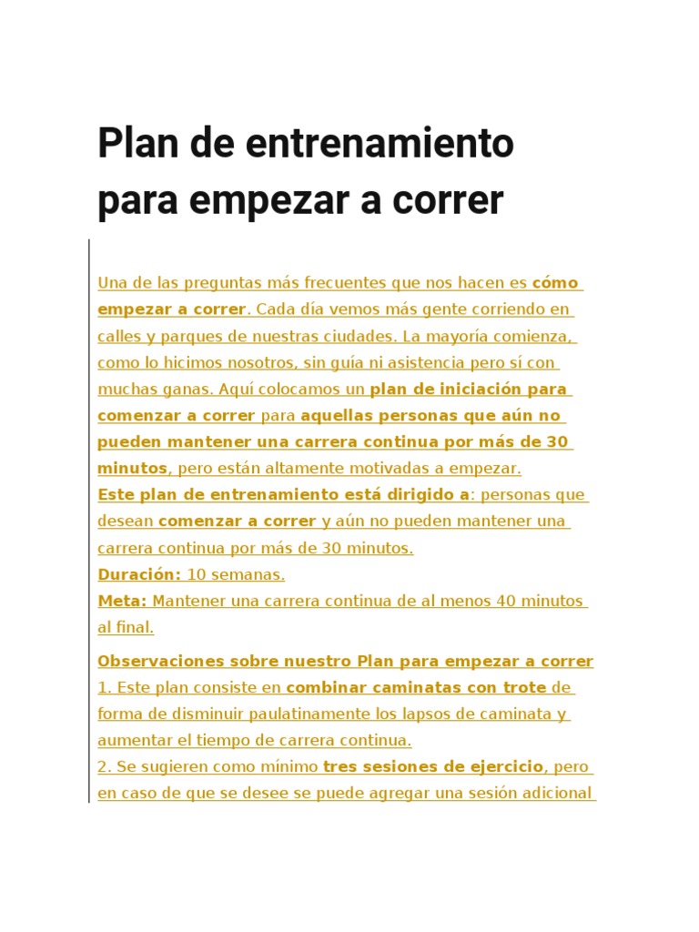 Plan de Entrenamiento para Empezar A Correr | PDF | Deportes | Ocio
