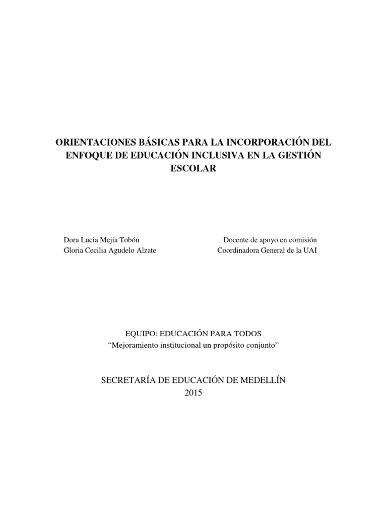 Orientaciones básicas para la incorporación del enfoque de educación inclusiva en la gestión ...
